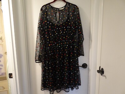 NWOT ModCloth Dazzle Do It Dotted Dress Sheer Mesh Long Sleeve Polka ...