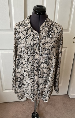 TALBOTS Tan Black Snake Reptile Print Button Up Long Sleeve Blouse Top ...