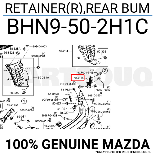 BHN9502H1C Genuine Mazda RETAINER(R),REAR BUM BHN9-50-2H1C | eBay