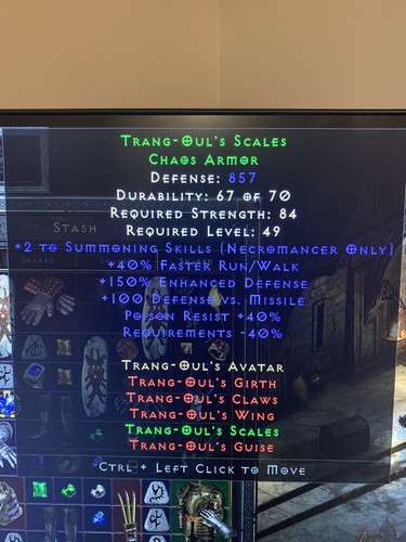 Diablo 2: Resurrected (D2R) - Trang Oul's Scales Necro Chaos Armor (PC ...