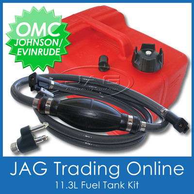 BOAT PETROL TANK KIT- JOHNSON OMC FUEL LINE & FITTING & 11.3 LITRE ...