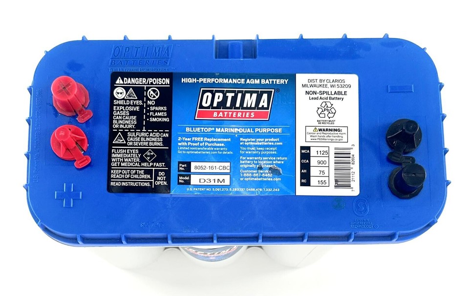 Optima Batteries 8052-161 D31M BlueTop | 12V | 75Ah | AGM | Starting ...