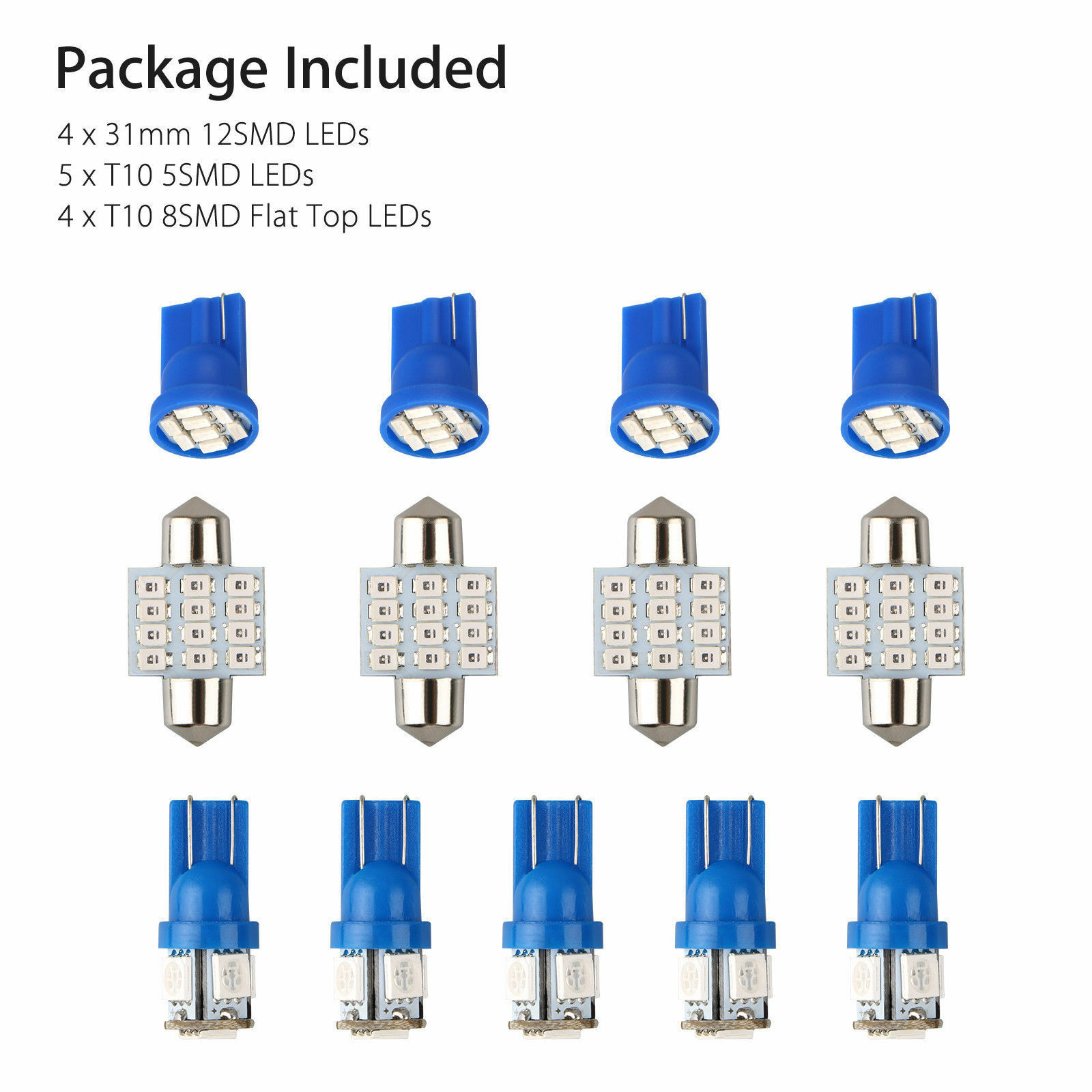 13x T10 Ice Blue LED Bulbs Kit for Interior & License Plate & Dome ...