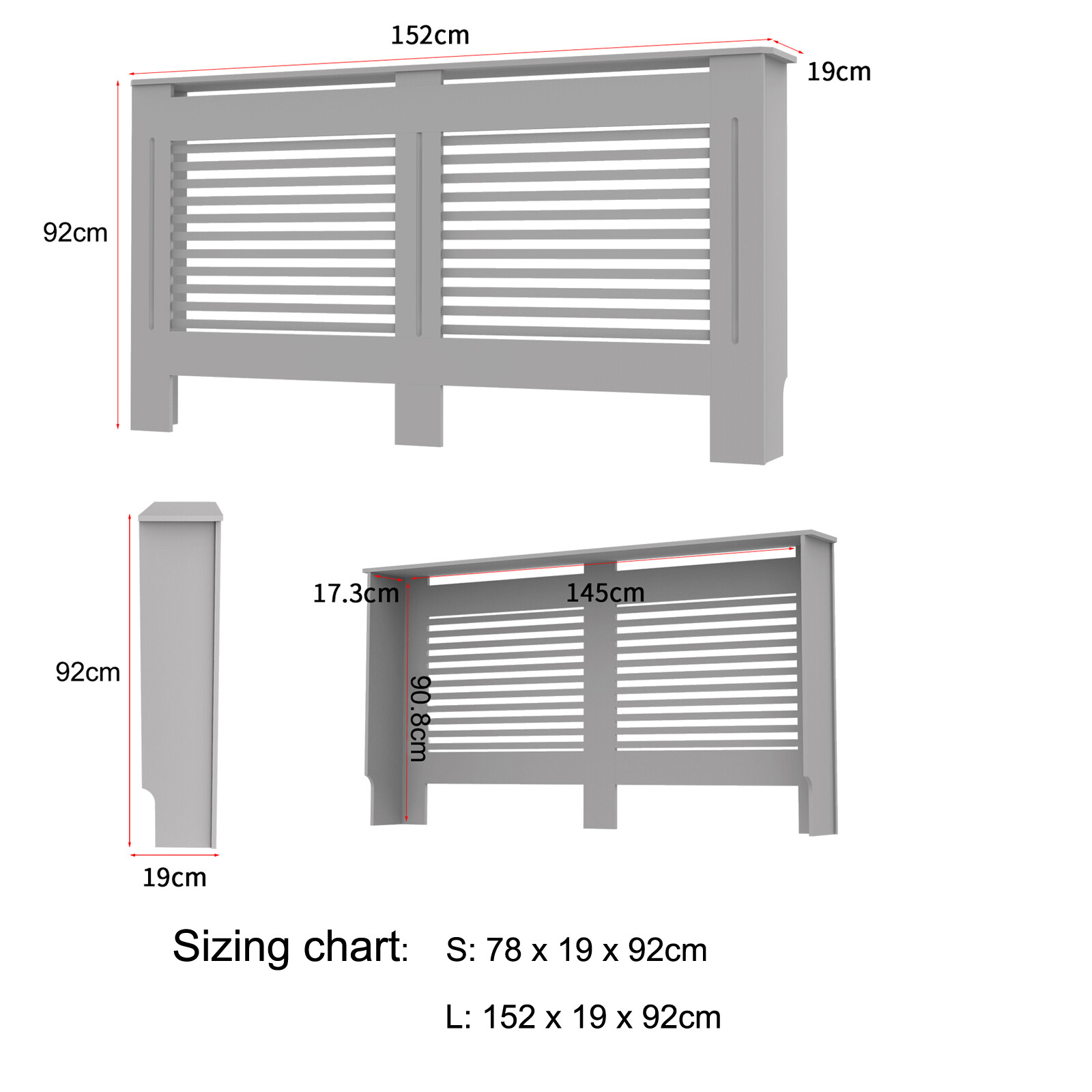 91/100cm Internal Radiator Cover MDF Modern Cabinet Slatted High ...