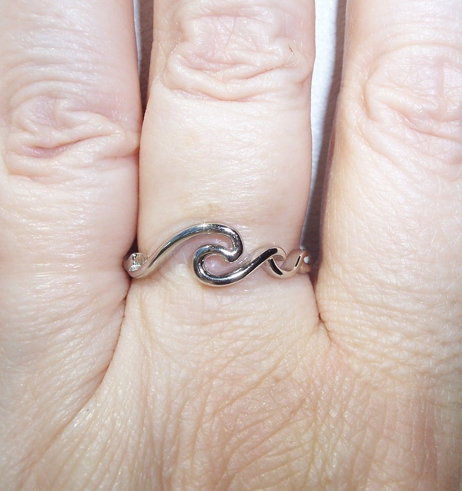 Rolling Surf Ocean Waves Ring .925 Sterling Silver High Polished Women ...