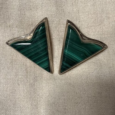 Unusual Vtg Navajo Sterling Silver Natural Green Malachite Slab Collar ...