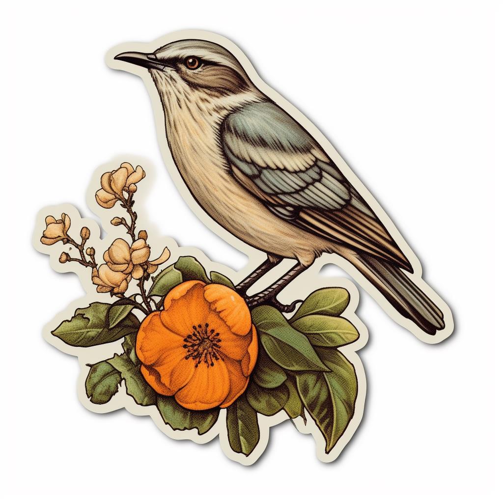 Florida Northern Mockingbird bird Orange Blossom flower Vinyl Decal ...
