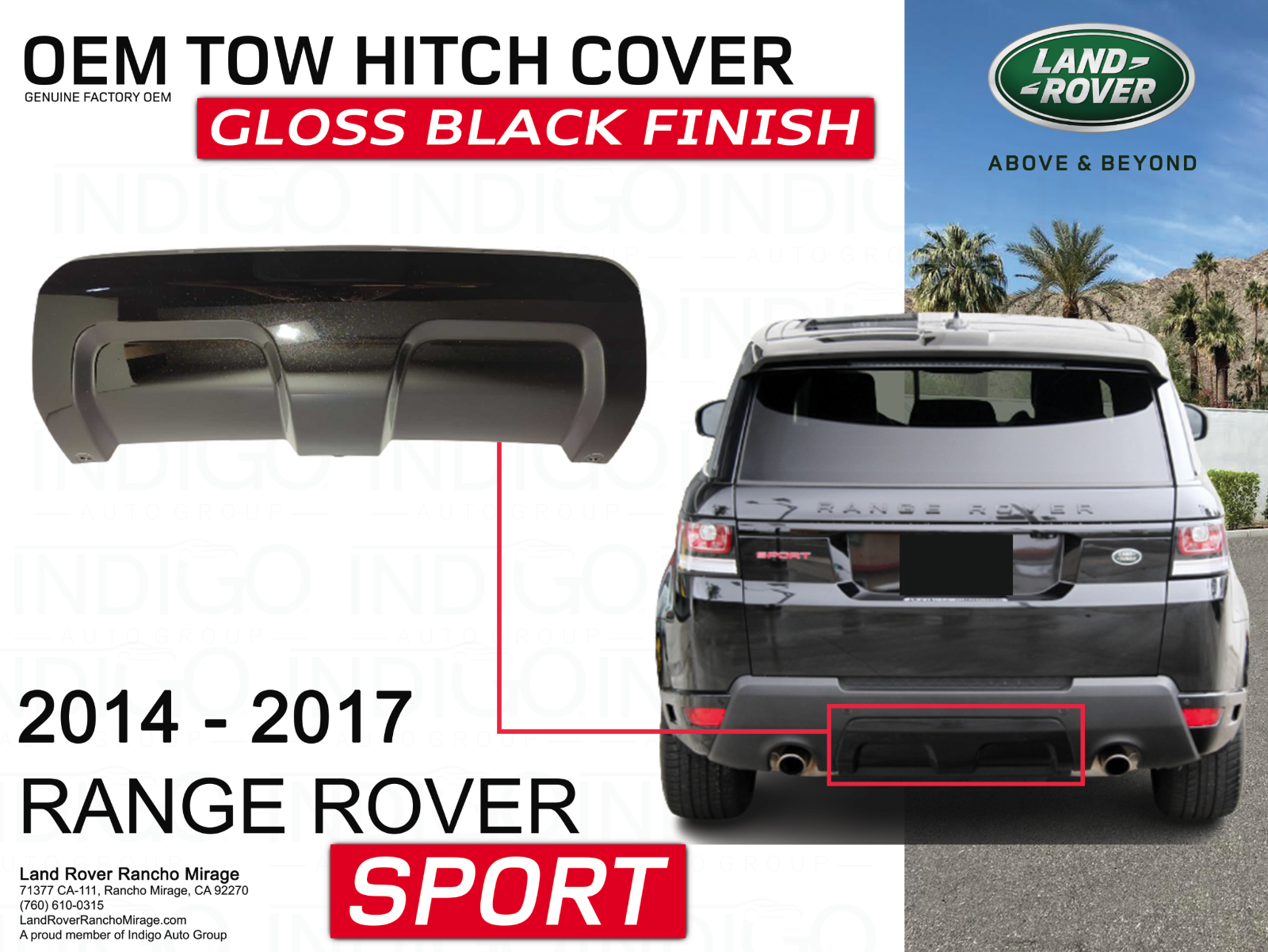 OEM Land Rover Range Sport Rear Bumper Center Cover 2014-2017 Black ...