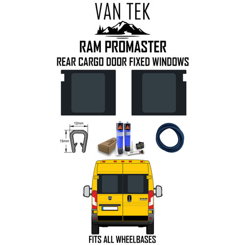 Ram ProMaster Rear Cargo Door Windows 2014 - 2023 WITH FITTING KIT AND ...
