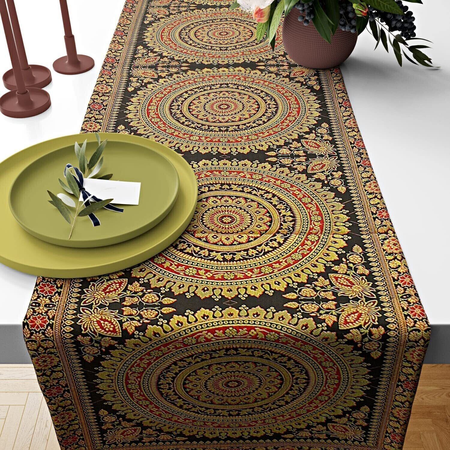 Indian Hand Embroidered Black Mandala Silk Dining Table Runner 16X72 ...