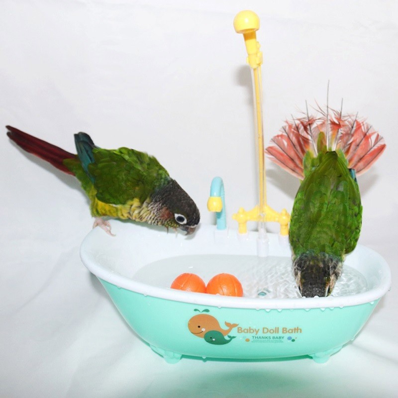 Pet Parrots Automatic Bath Tub Shower Bowl Auxiliary Bird Bathing ...