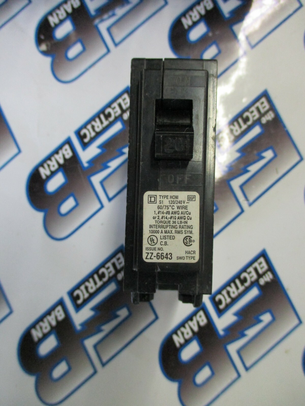 Square D HOM120 Circuit Breaker 20 Amp 120 Volt 1 Pole Plug In 10K -NEW ...