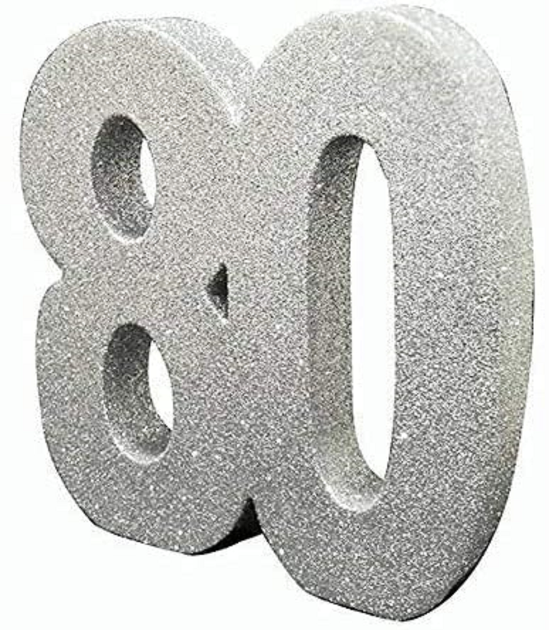 SILVER GLITTER NUMBER TABLE CENTREPIECE DECORATION BIRTHDAY ANNIVERSARY ...