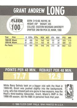 1990-91 Fleer #100 Grant Long Miami Heat Basketball Card | eBay