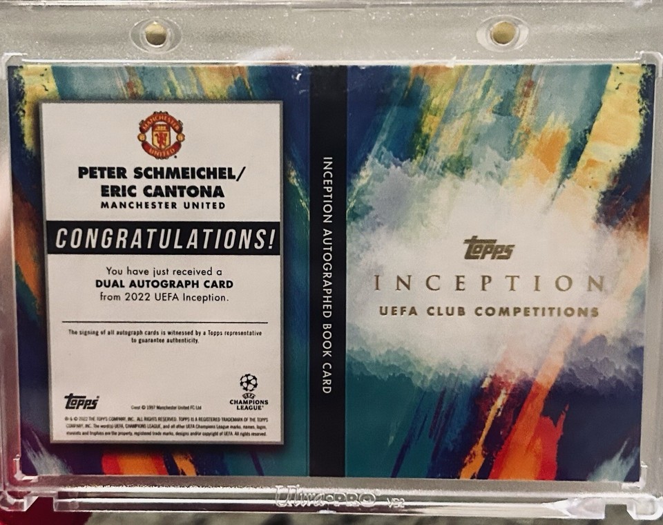 🔥ERIC CANTONA & PETER SCHMEICHEL🔥Dual Auto Booklet 4/5 2022-23 Topps ...
