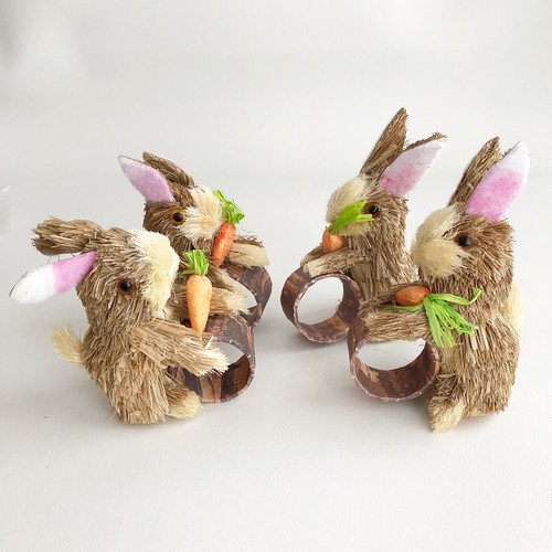 4 SISEL BUNNY RABBIT NAPKIN RINGS EASTER SPRING CARROTS | eBay