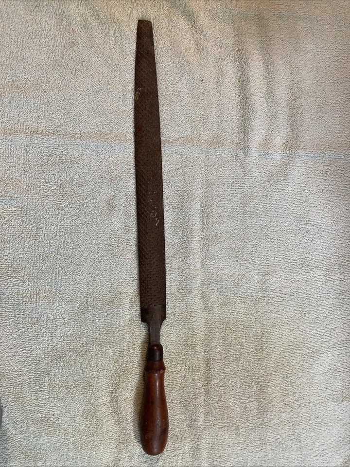VINTAGE JOHNSON RASP FILE W/ ROUND WOOD HANDLE - 20” Long Made In USA ...