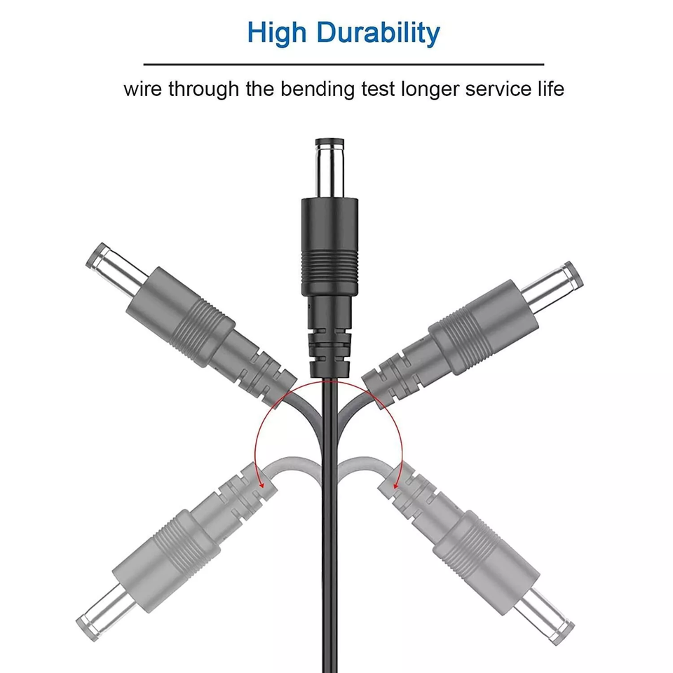 16ft DC Power Extension Cable 5.5mm x 2.1mm Male Female Cord 20AWG 12V ...