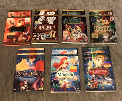 DISNEY Classic Movie DVD Lot of 7 + Slipcover Peter Pan Bambi Sleeping ...