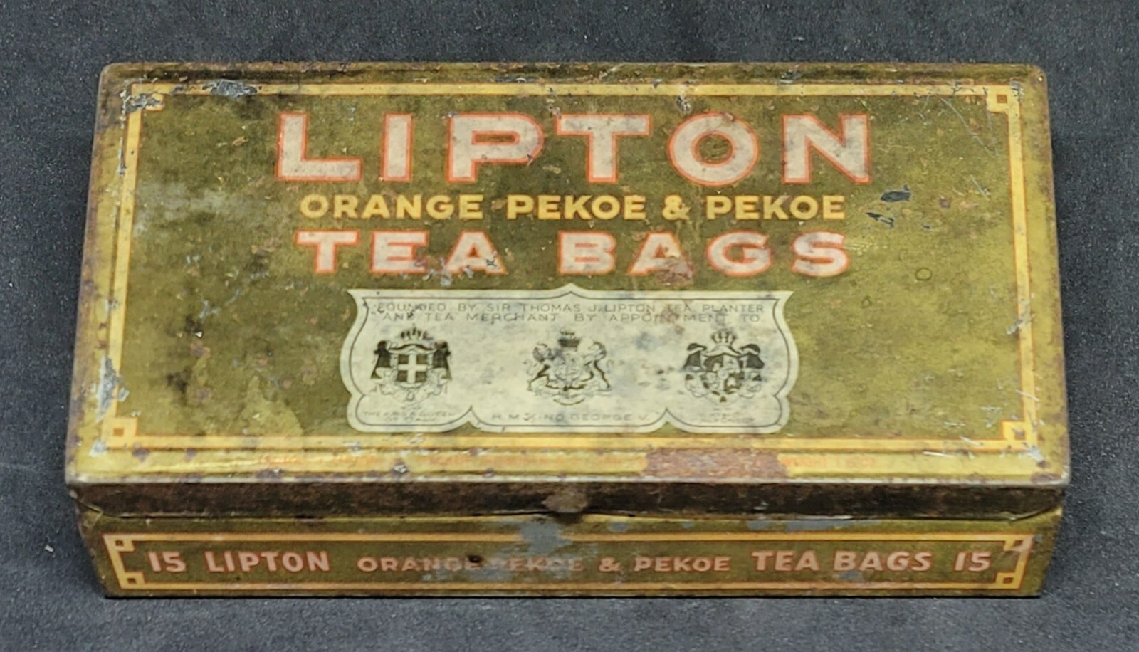 ANTIQUE LIPTON ORANGE PEKOE & PEKOE TEA BAGS TIN ADVERTISING CONTAINER ...