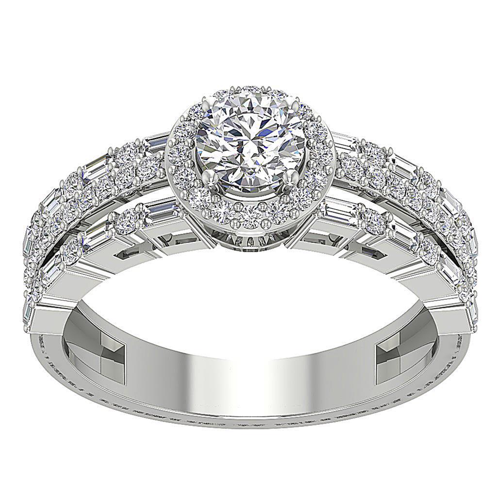 Halo Split Shank Solitaire Ring I1 G 1.55 Ct Baguette Round Cut Diamond ...
