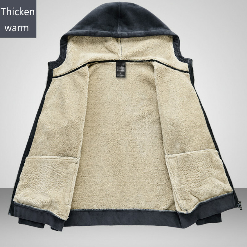 Men Thick Hooded Coat Sweatshirt Plus Size Fleece Jacket Zip Warm ...