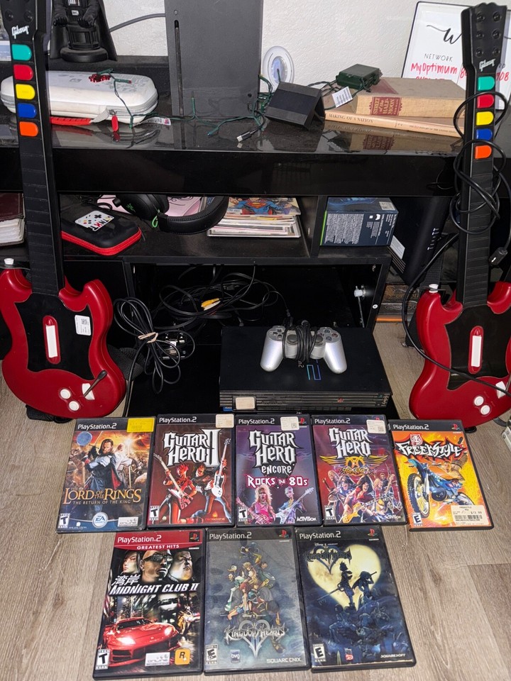 ps2 console fat bundle with guitar hero games and 2 guitar controllers ...