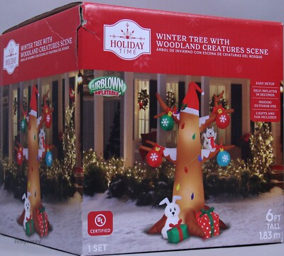 Gemmy 8 ft Winter Tree with Woodland Creatures Scene Airblown ...