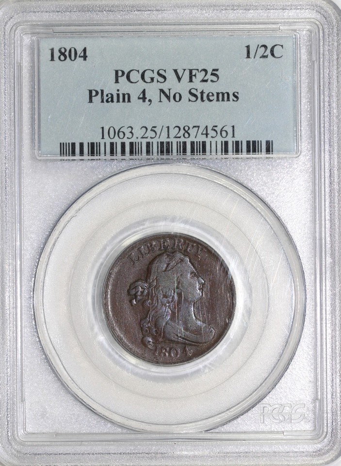 1804 1/2c C-13 Plain 4 No Stems Draped Bust Half Cent PCGS VF 25 | eBay