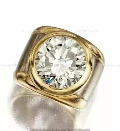 7C Round Cut Lab Created Diamond Bezel Solitaire Men Ring 14KYellow ...