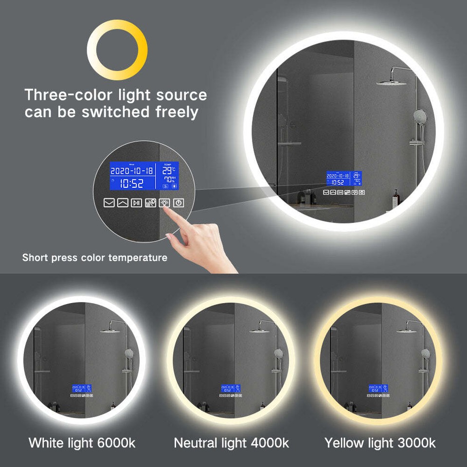 LED Lighted Wall Mounted Frameless Smart Bluetooth Music Call Bathroom ...