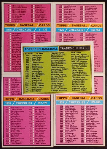 1976 TOPPS BASEBALL CHECKLIST LOT 5/6 [ 119 262 526 643 TRADED ] NM/MT ...