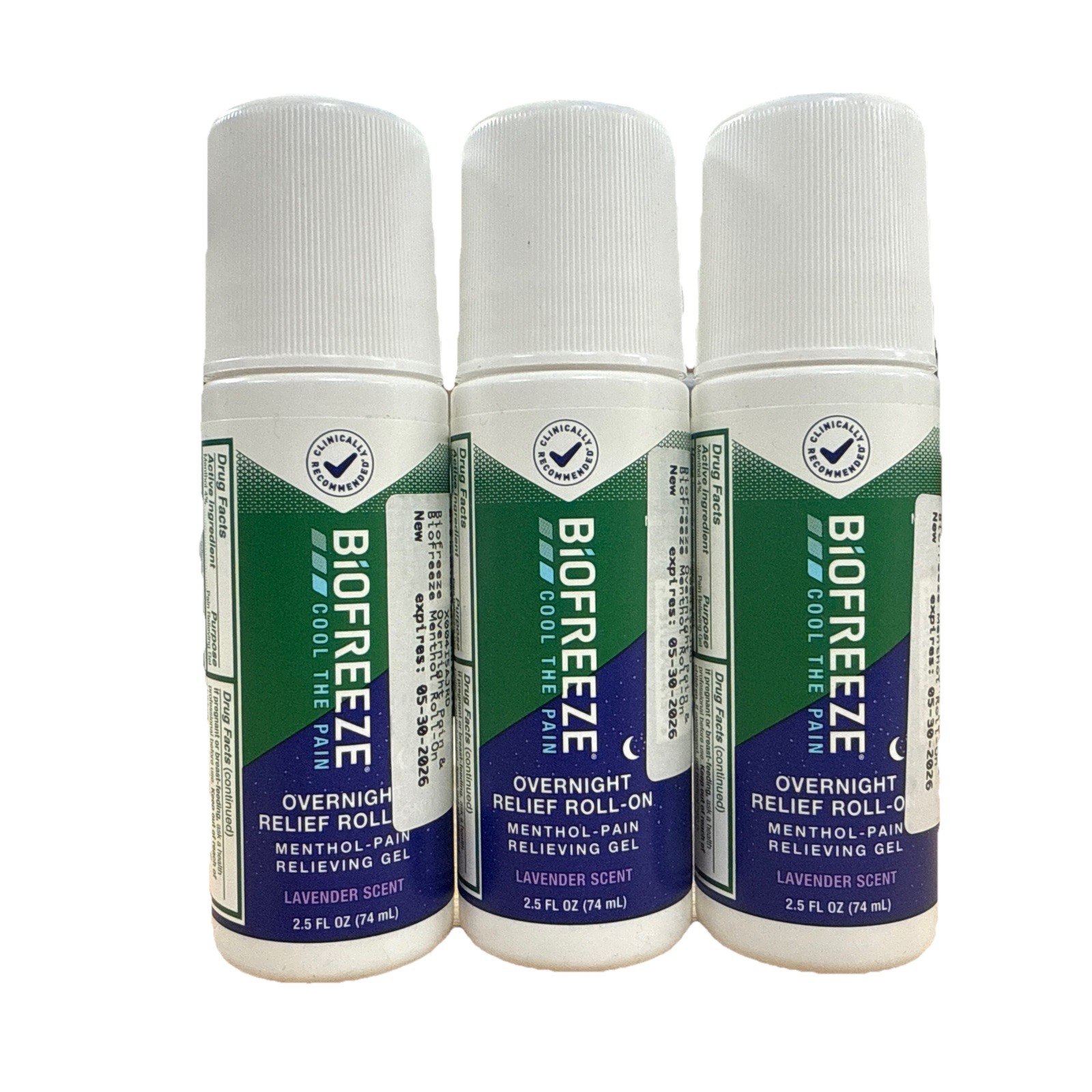 Biofreeze Menthol Overnight Roll-On Pain Relieving Gel 2.5 fl oz (3 Pack)