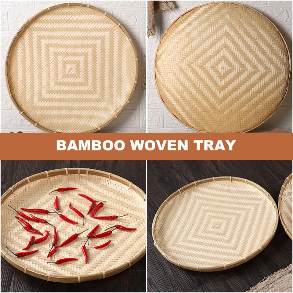 Round Bamboo Woven Tray Bamboo Food Basket Plants Drying Tray Bamboo ...