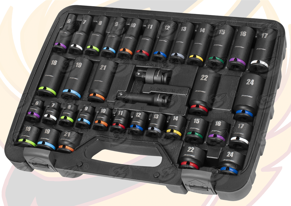 SEALEY DEEP & SHALLOW IMPACT SOCKET Set 3/8"Dr 36pc 6mm-24mm 6pt Hex ...