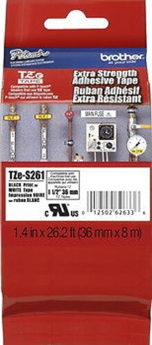 Brother TZeS261 1-1/2" Black on White Extra Strength Tape for PT9600 ...