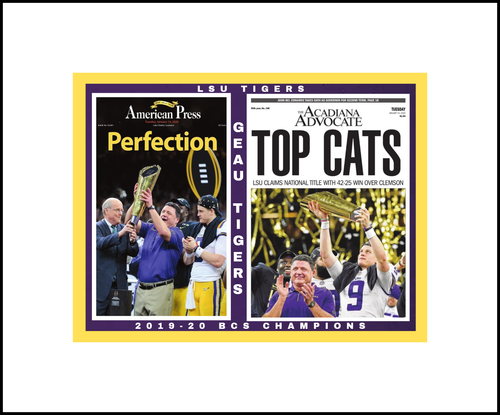LSU TIGERS WIN 2019-20 BCS FOOTBALL TITLE MATTED PIC OF NEWSPAPER FRONT ...