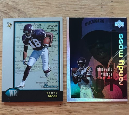 RANDY MOSS 1998 ROOKIE CARD LOT x2 BOWMAN INTERSTATE + UPPER DECK ...