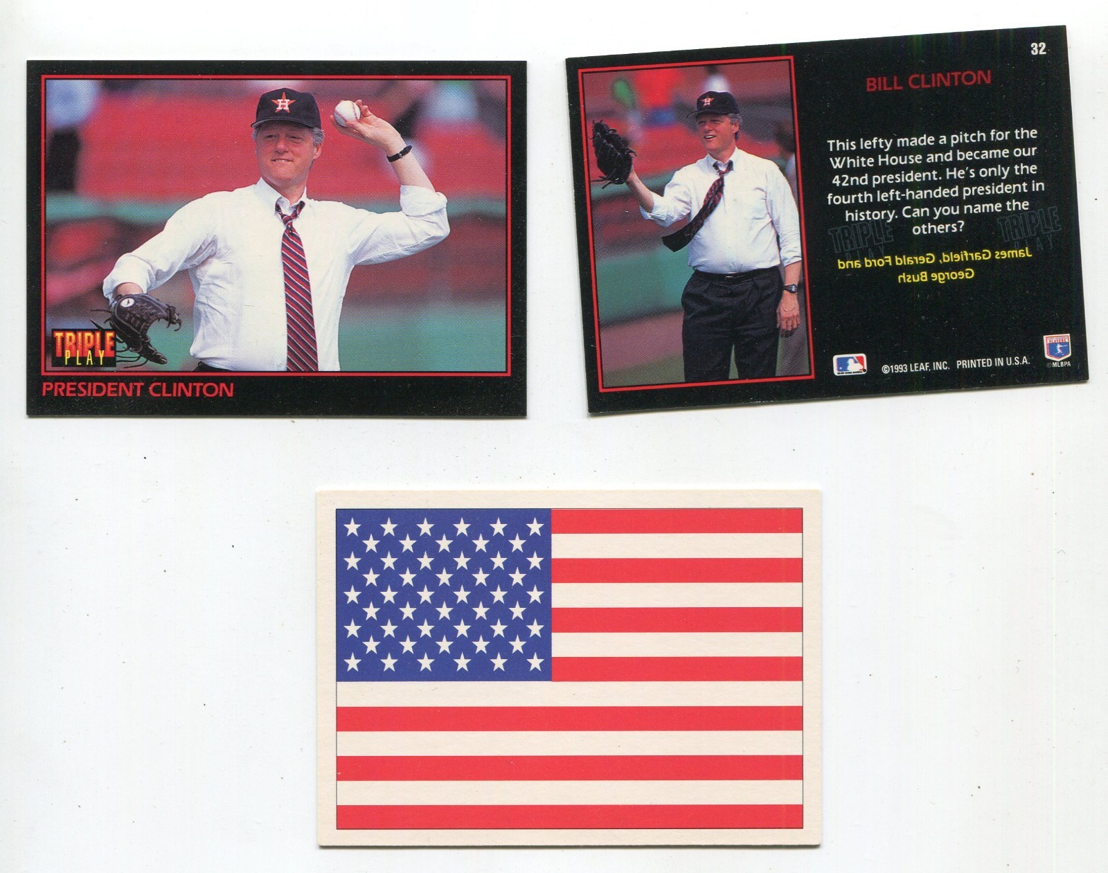BILL CLINTON 1993 DONRUSS TRIPLE PLAY #32 USA PRESIDENT 2 CARD LOT PLUS ...