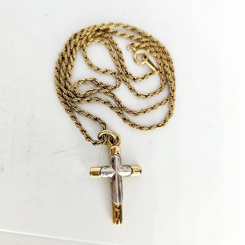Gold Plated Silver Tone Accent Cross Pendant Thick Rope Chain Necklace ...