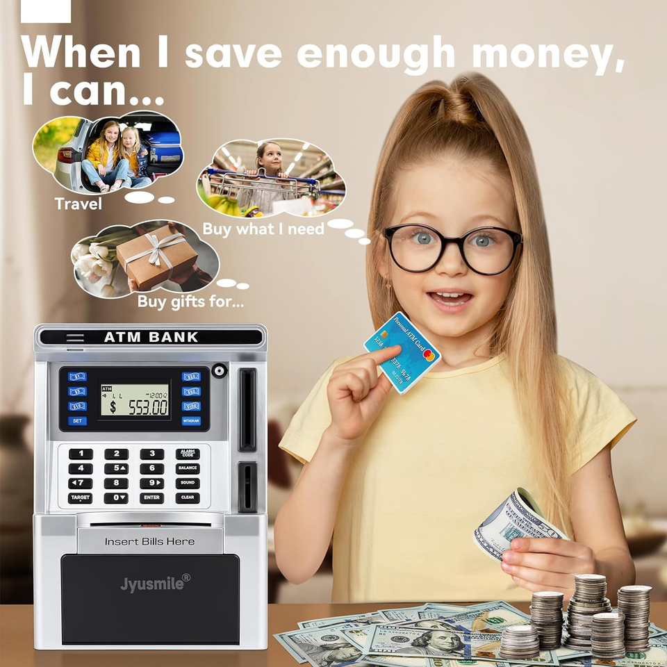ATM Piggy Bank for Kids, ATM Machine for Real Money with Debit Card ...