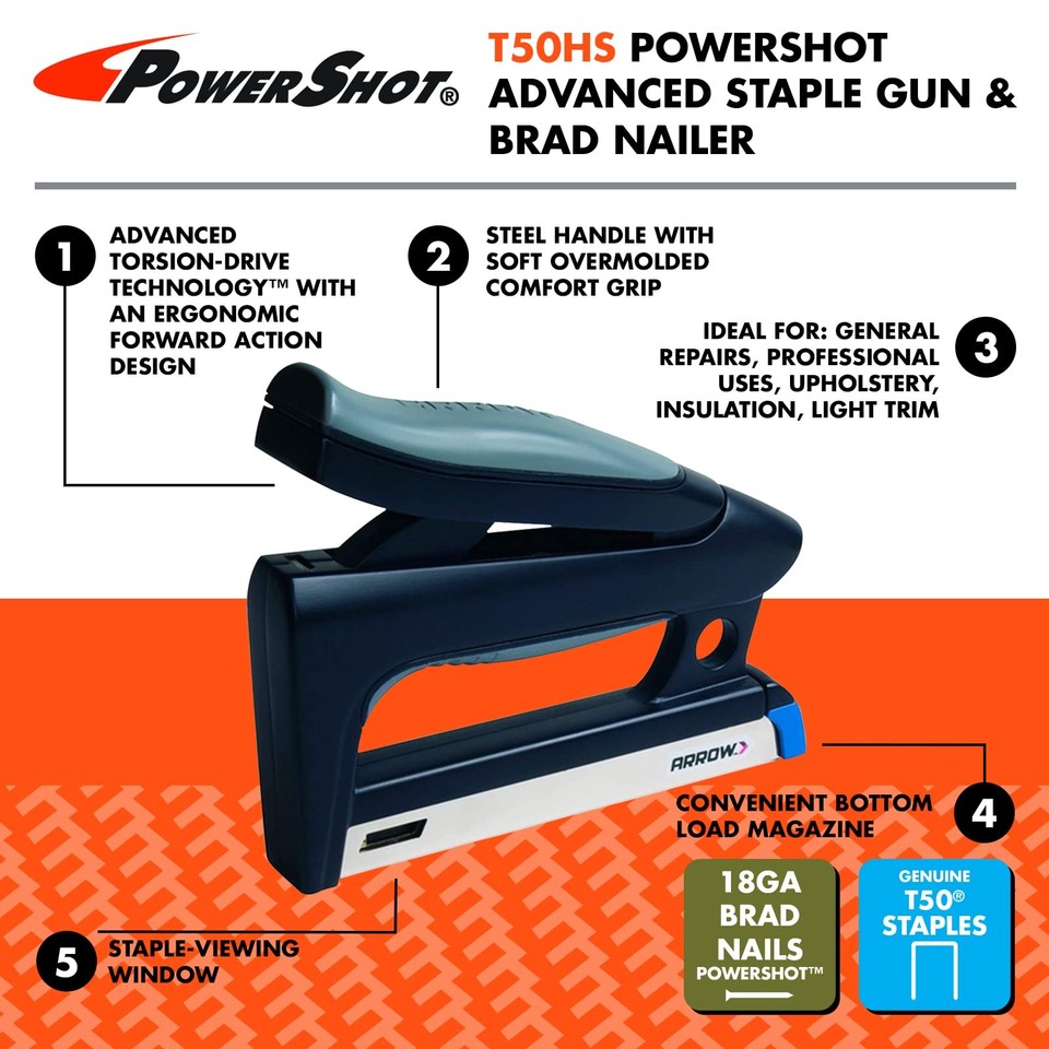 Arrow T50hs Powershot Advanced Professional Heavy Duty 2in1 Staple And ...