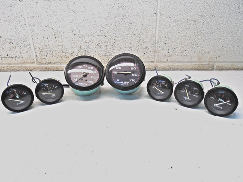W4 Teleflex Marine Gauges MPH RPM Fuel Trim Volts Temp Oil 7Pc Set | eBay
