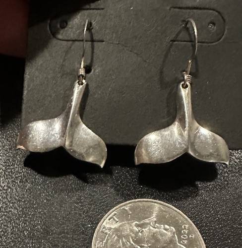 Lovely Sterling Silver Artisan Whale Tail Fish Shell Drops Earrings ...