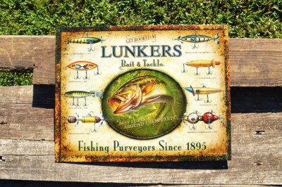 Lunkers Bait & Tackle Tin Metal Sign - Bass Fishing - Lures - Fisherman ...