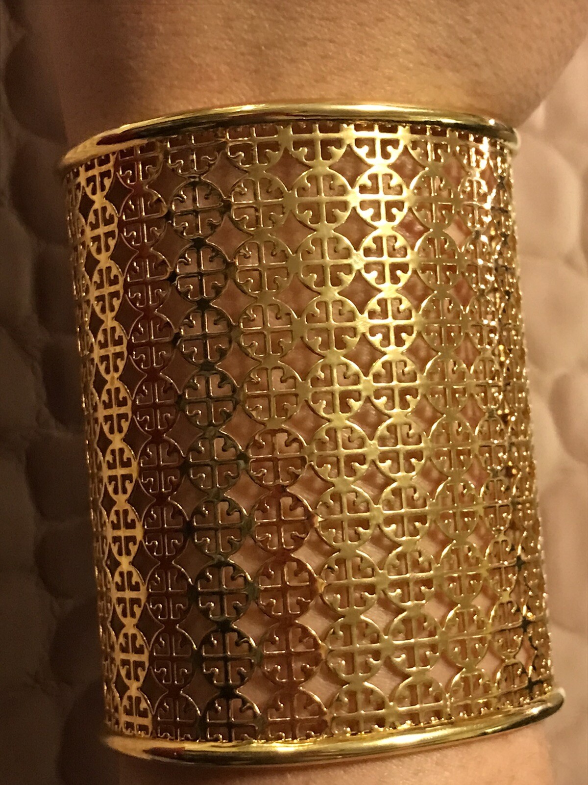 Tory Burch Gold T Monogram Sleeve Cuff Bracelet - Gem