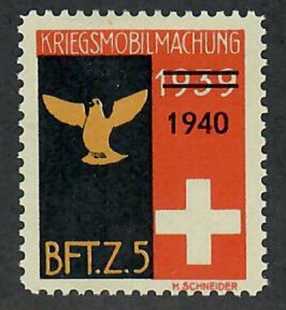 Switzerland Soldier stamp: Pigeon Unit, BRI #7, 1940 OVPT - Bft.Z.5 ...