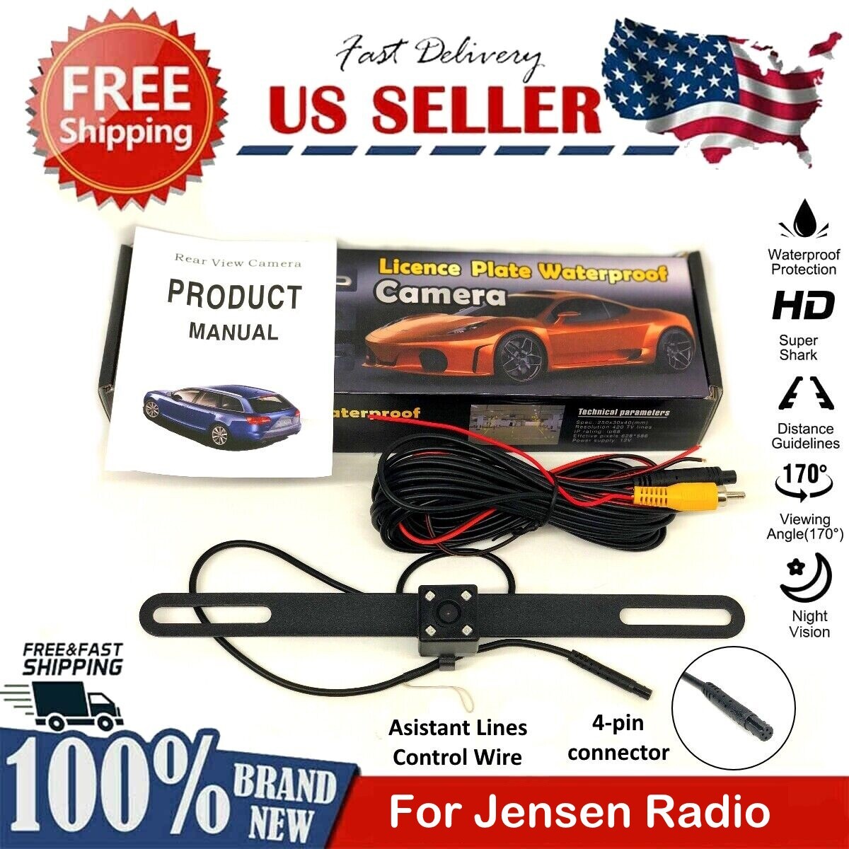 Rear View Camera Backup License Plate Night Vision for Jensen CAR710X ...