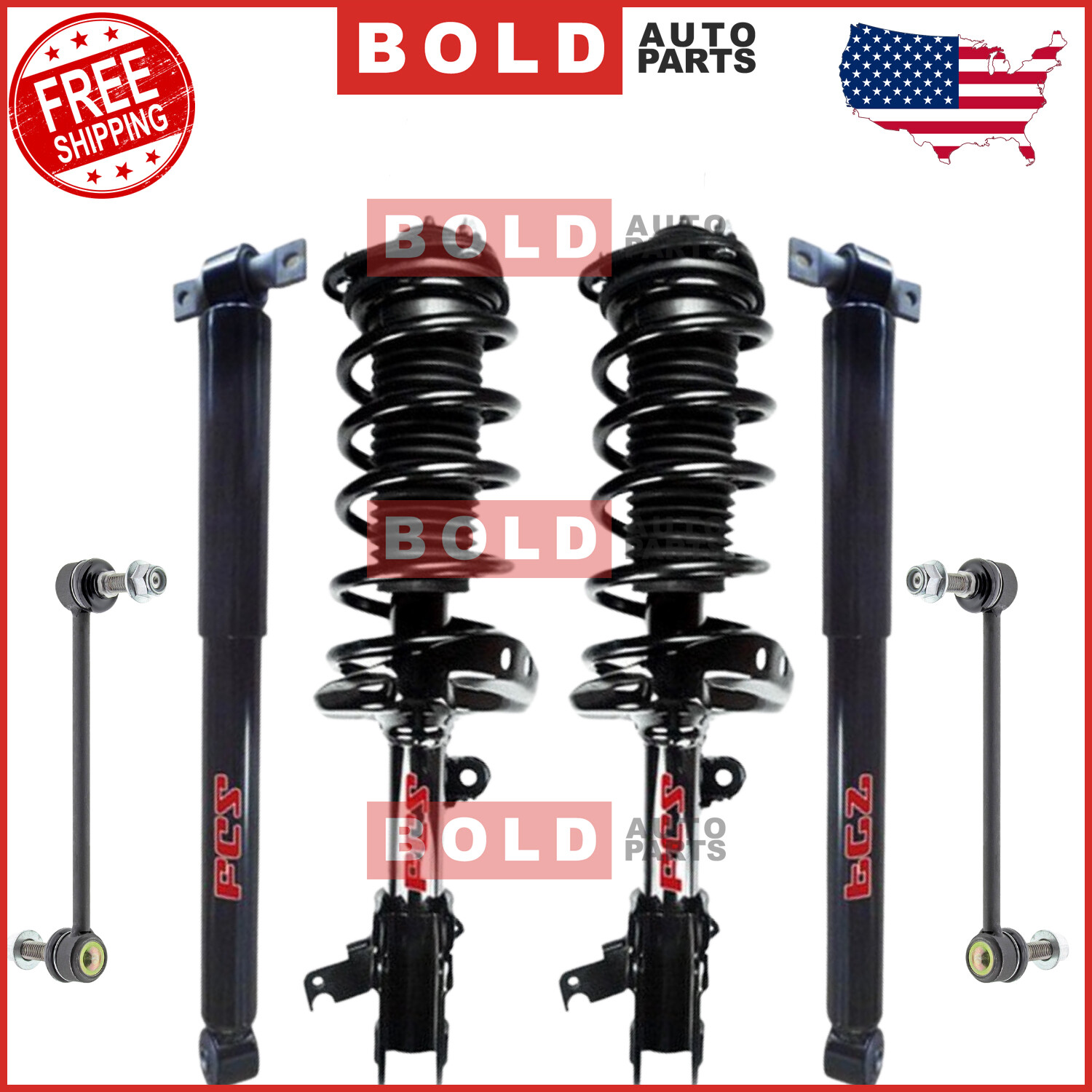 Front & Rear Complete Strut Shocks + Sway Bar 6PCS For Honda Odyssey EX ...
