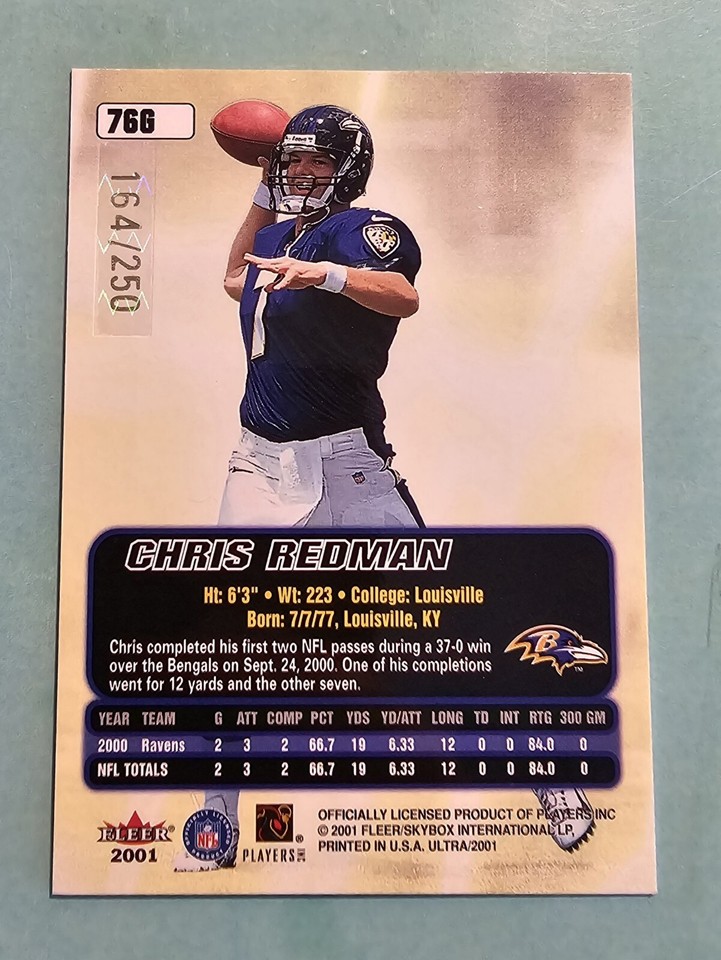 2001 Fleer Ultra CHRIS REDMAN #766 Gold Medallion Edition SSP #/250 ...